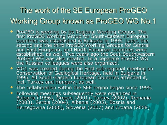 ProGEO and its Major Project on Geoconservation in Europe | PPT