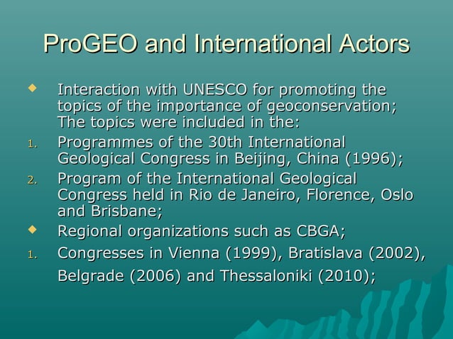 ProGEO and its Major Project on Geoconservation in Europe | PPT