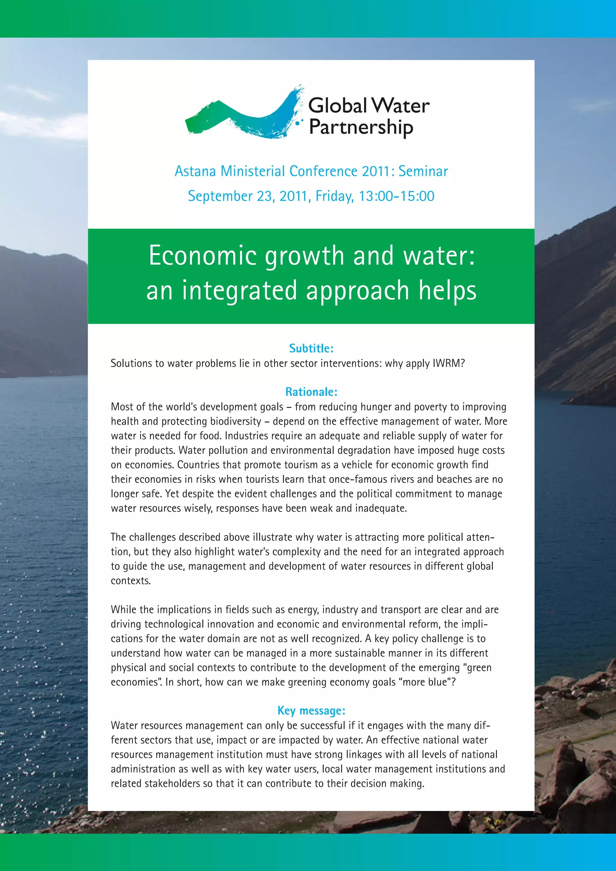 Economic growth and water: an integrated approach helps | PDF