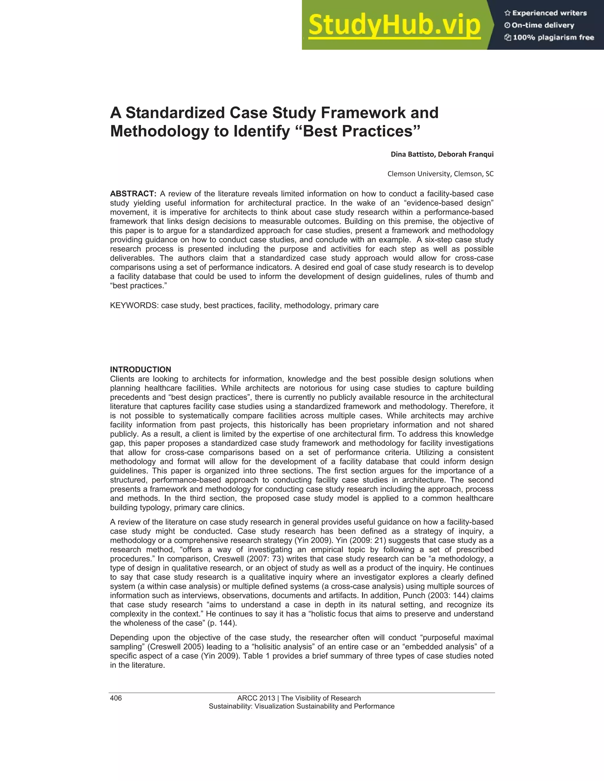 A Standardized Case Study Framework and Methodology to Identify quot ...