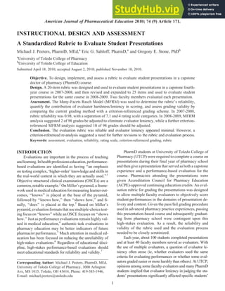A Standardized Rubric To Evaluate Student Presentations | PDF