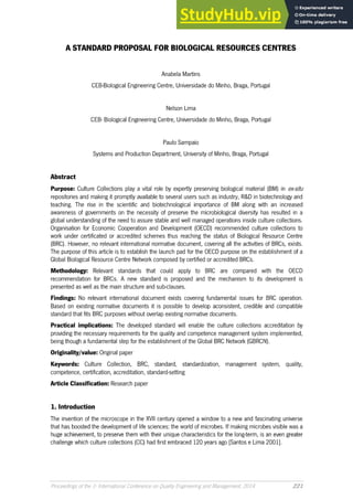 A Standard Proposal For Biological Resources Centres | PDF