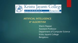A* algorithm of Artificial Intelligence for BCA students | PPTX