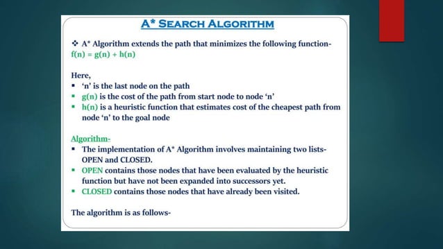 A* algorithm of Artificial Intelligence for BCA students | PPTX