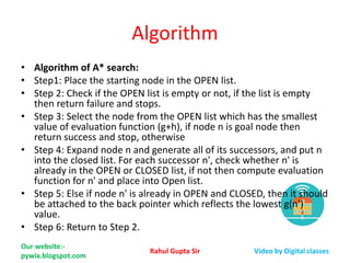 A star algorithm in artificial intelligence | PPTX
