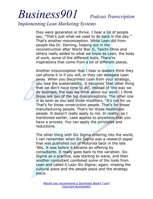 A Starting Point for Lean | PDF