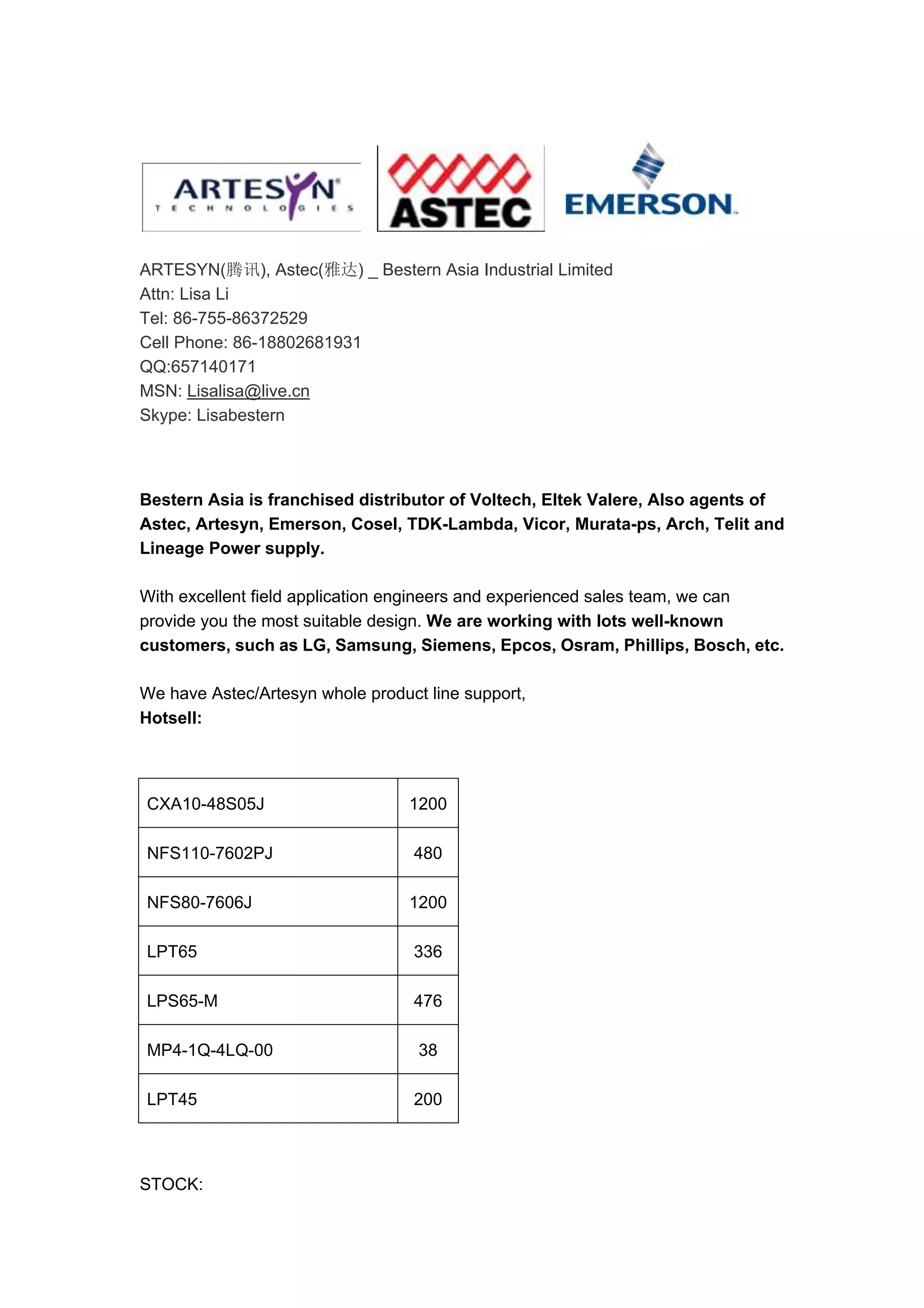 Astec artesyn power supply stock | PDF