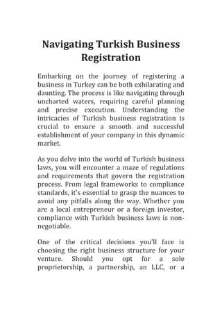 Navigating Turkish Business Registration | PDF