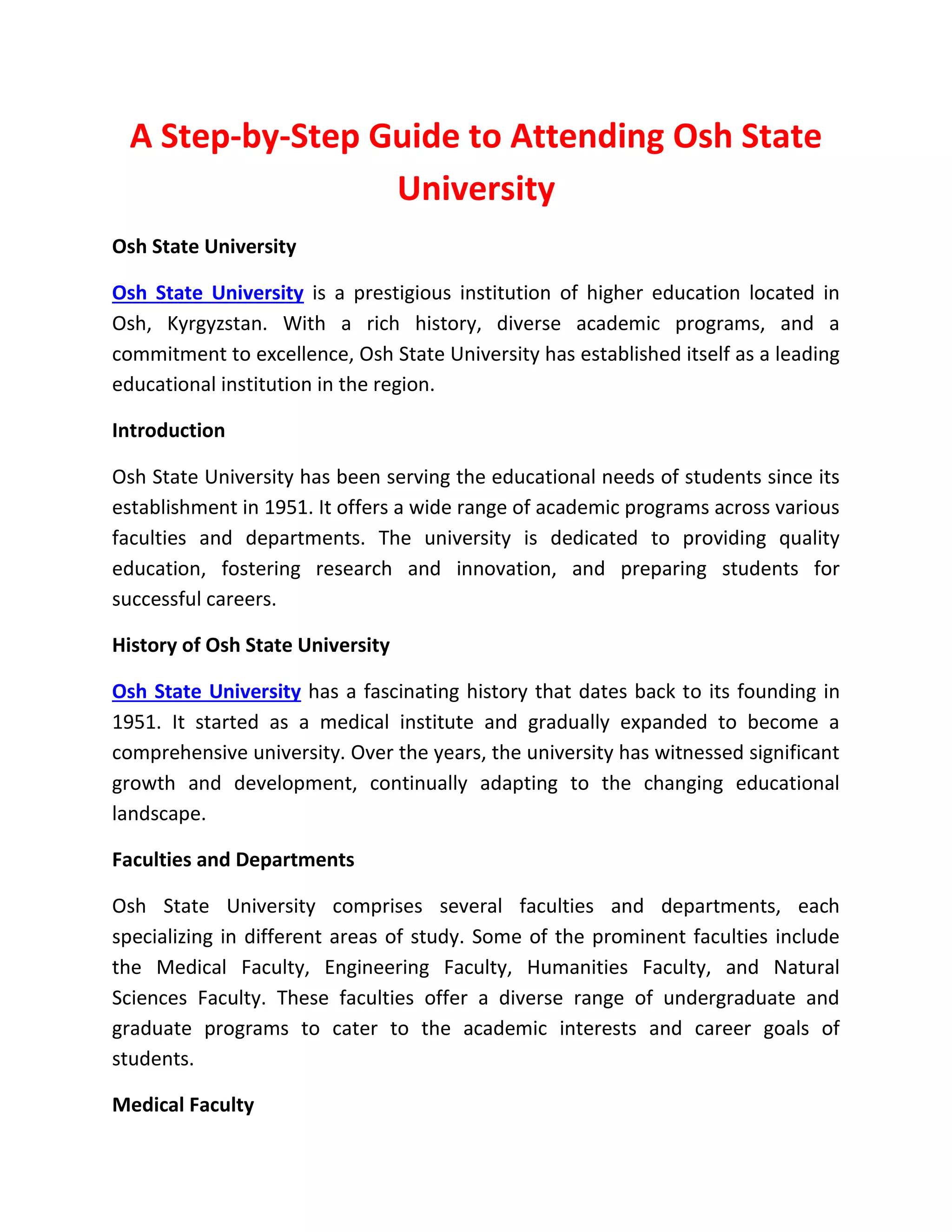 A Step-by-Step Guide to Attending Osh State University | PDF