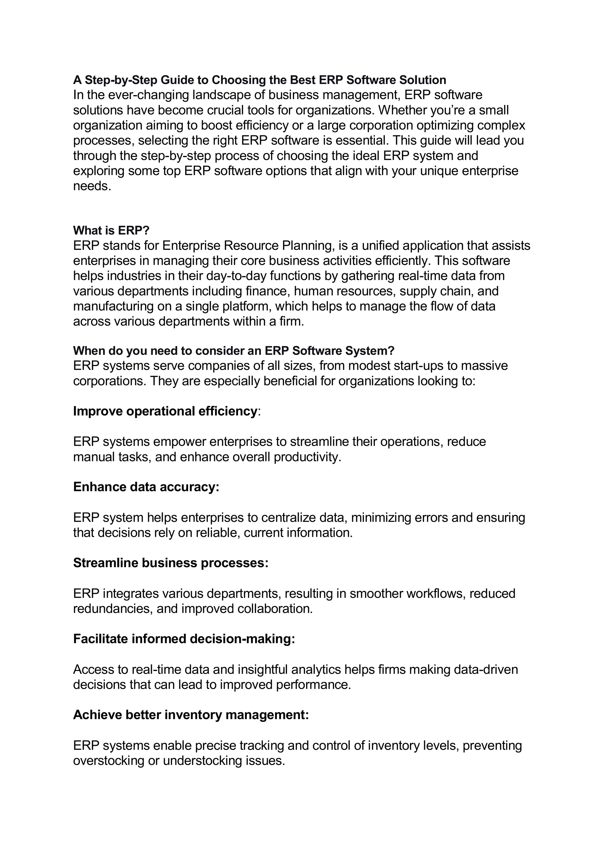 A Step-by-Step Guide to Choosing the Best ERP Software Solution.pdf | Cloud Computing | Internet