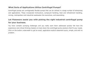 A Step-Wise Guide to Choose the Right Centrifugal Pumps | PDF