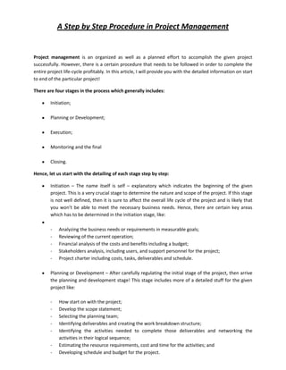 A step by step procedure in project management | DOCX | Business ...