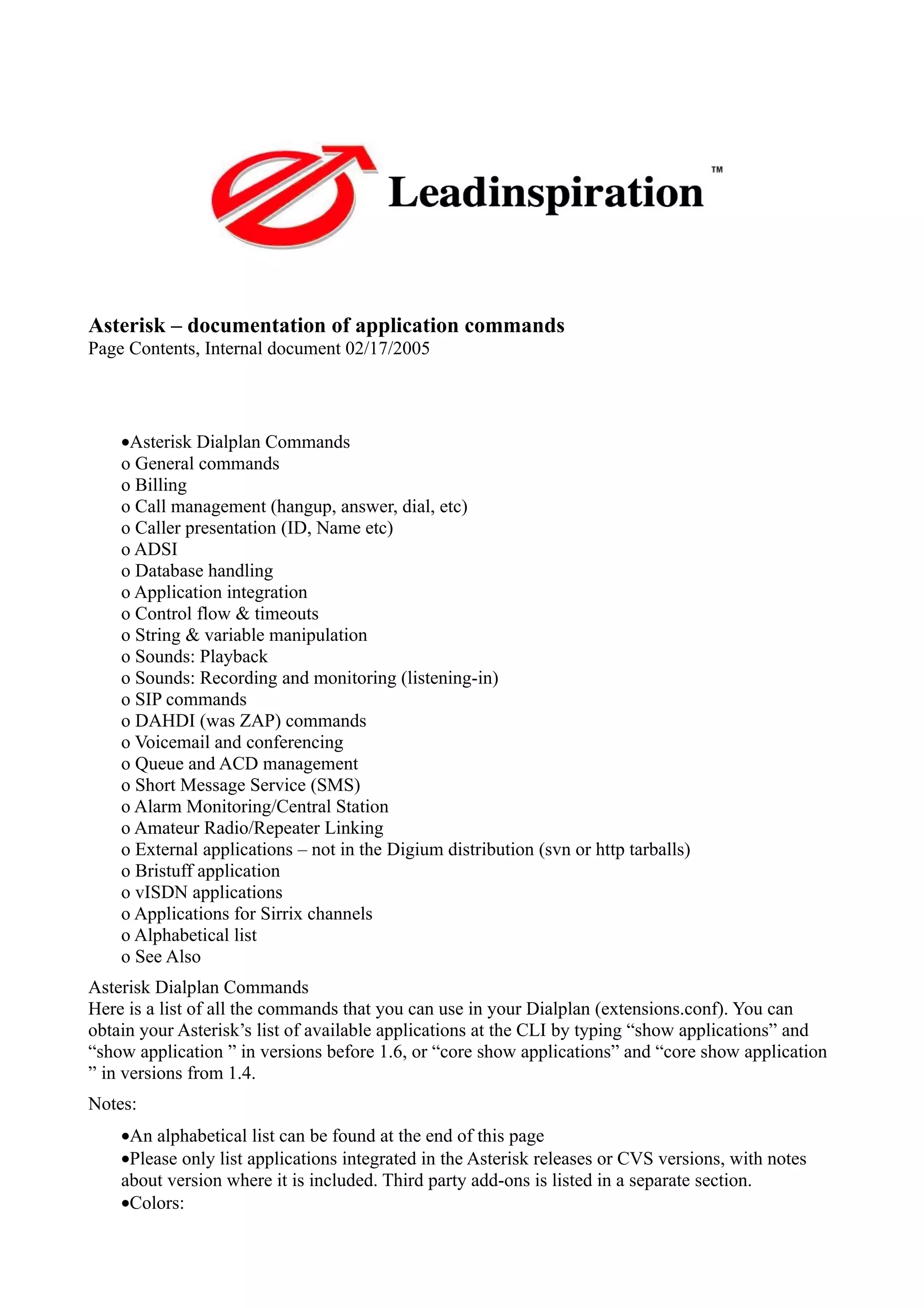 Asterisk PBX Commands, Leadinspiration | PDF