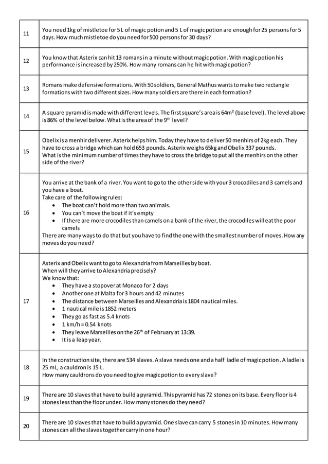 Asterix maths race | PDF