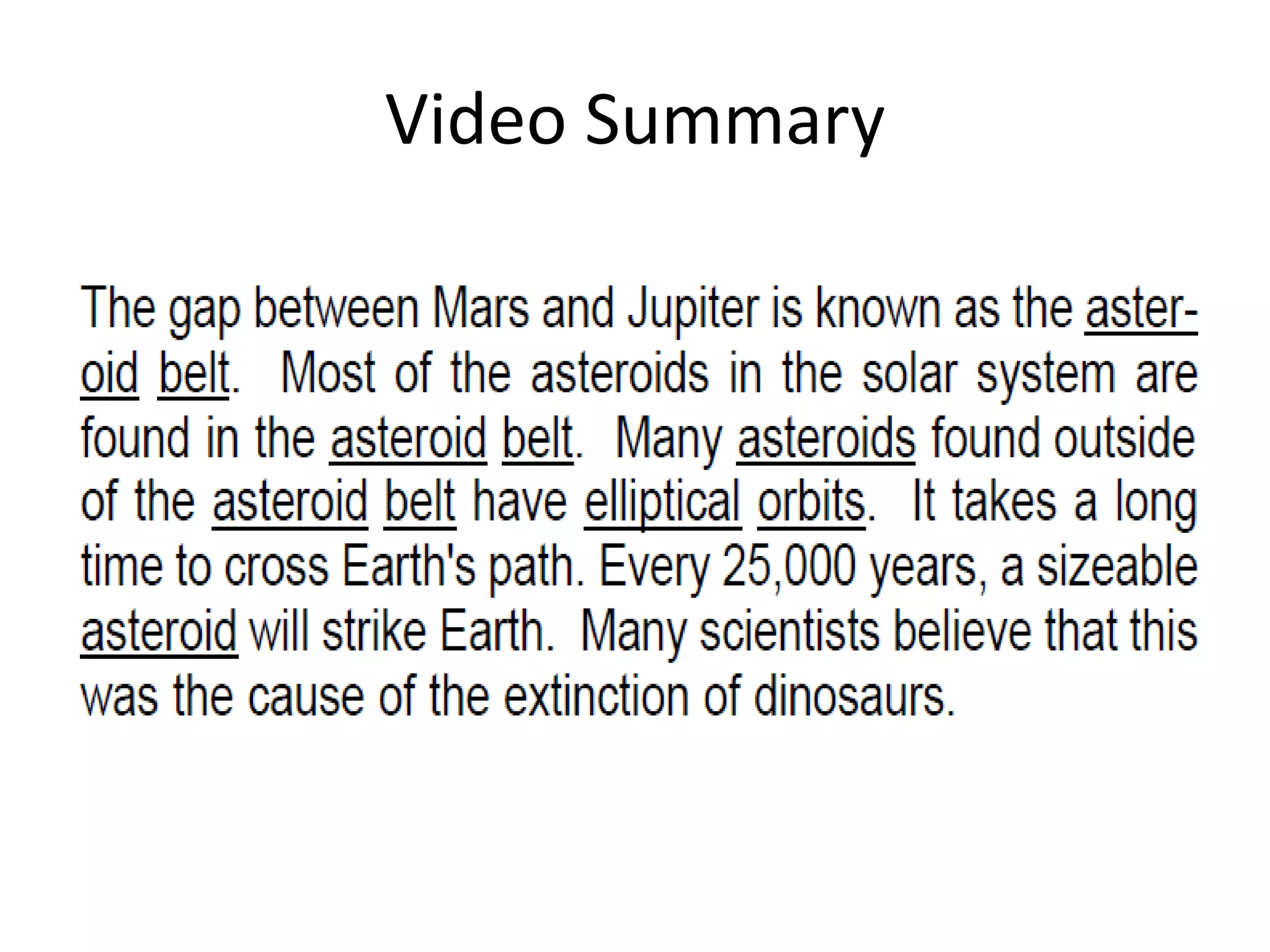 Asteroids, Comets, And Pluto (Summary) | PPTX