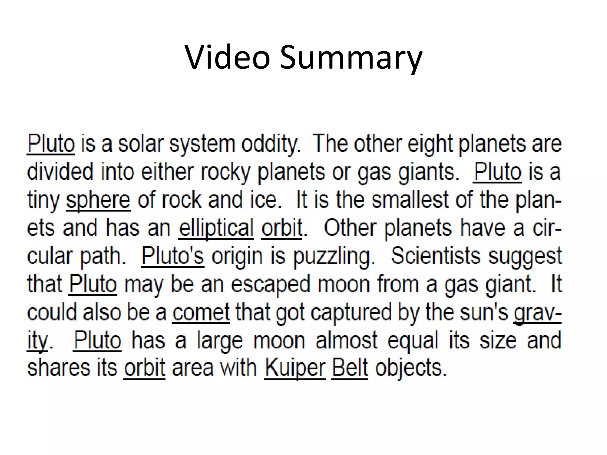 Asteroids, Comets, And Pluto (Summary) | PPTX
