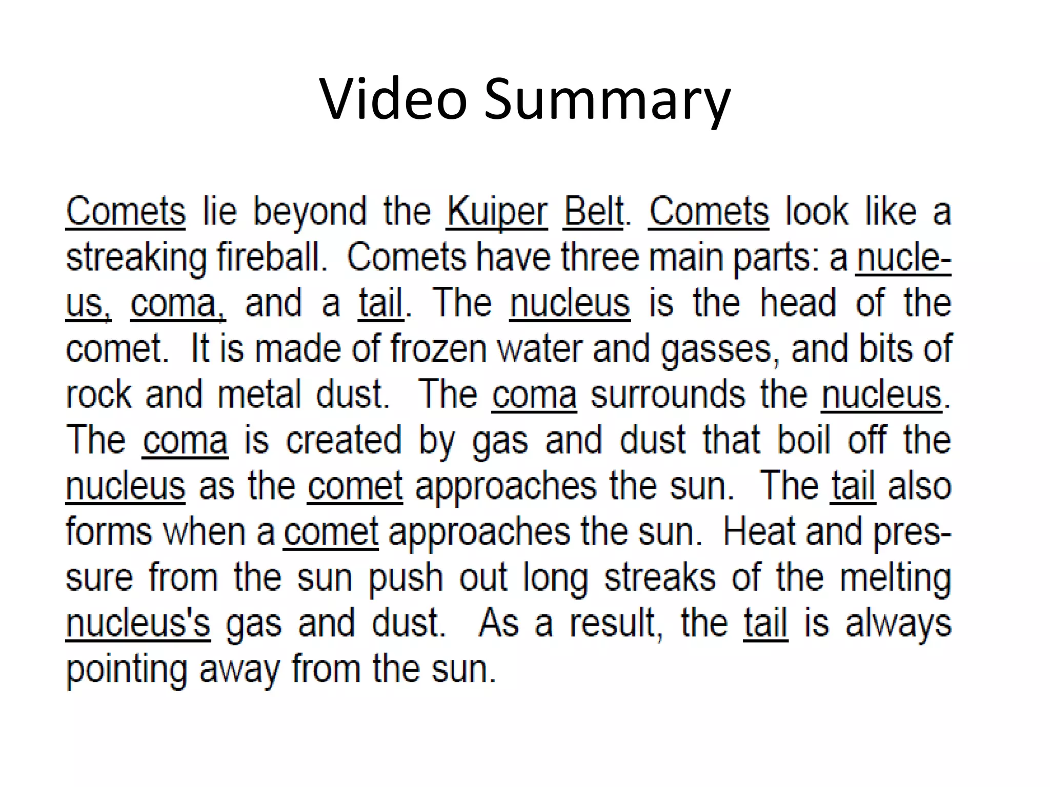 Asteroids, Comets, And Pluto (Summary) | PPTX