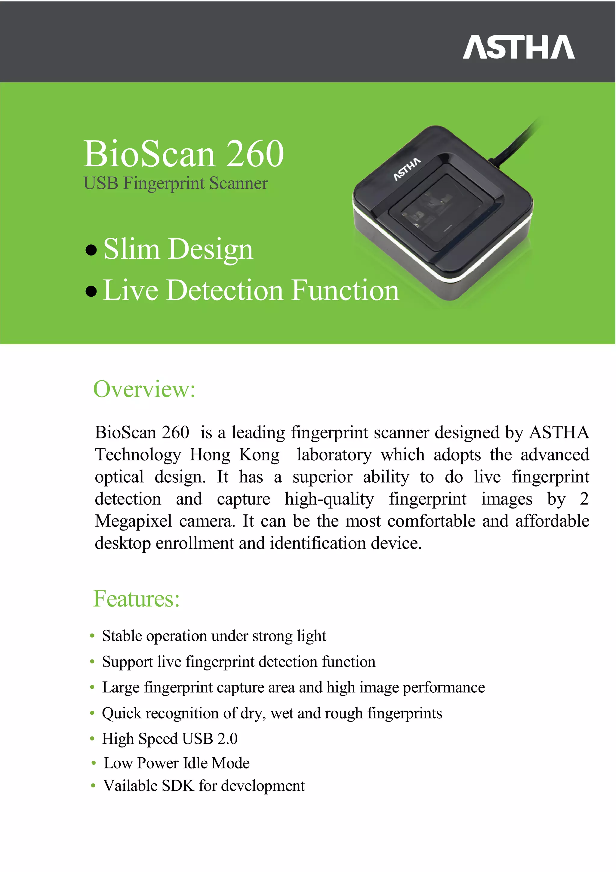 Astha bio scan 260 Bio Metric Fingerprint Scanner Brochure | PDF