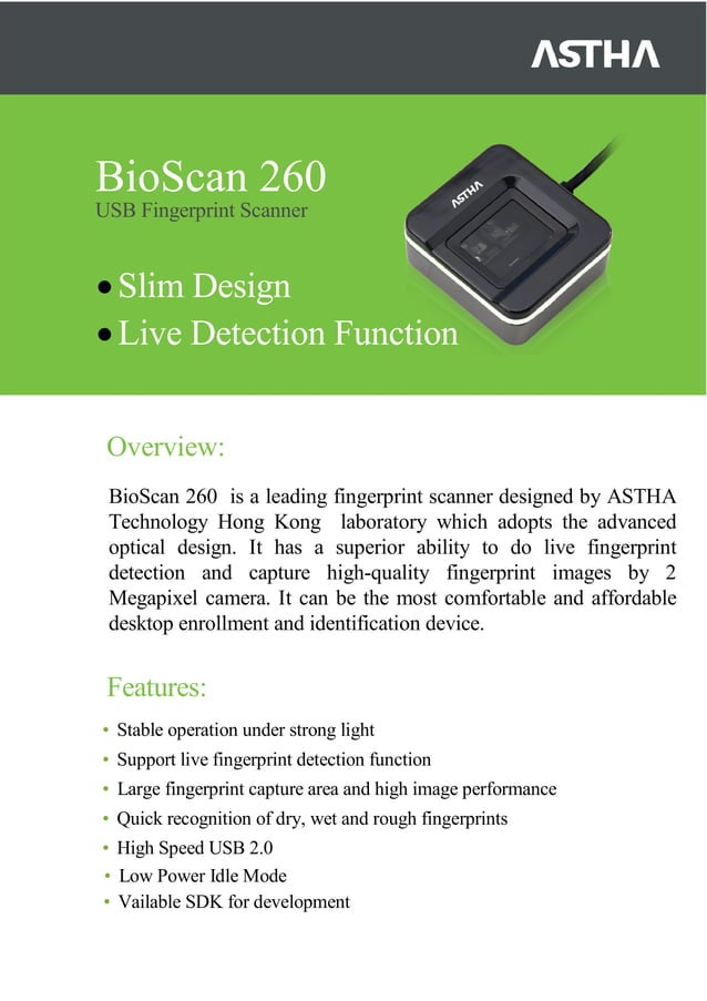 Astha bio scan 260 Bio Metric Fingerprint Scanner Brochure | PDF