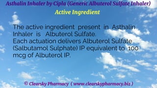 Asthalin Inhaler by Cipla (Generic Albuterol Sulfate Inhaler) | PDF