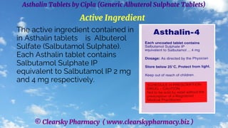 Asthalin Tablets by Cipla (Generic Albuterol Sulphate Tablets) | PDF