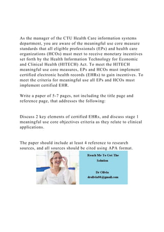 As the manager of the CTU Health Care information systems depart.docx