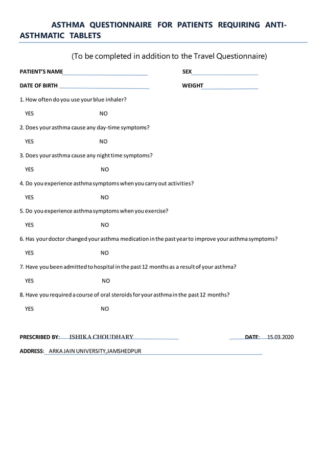 questionnaires for asthma patient | PDF