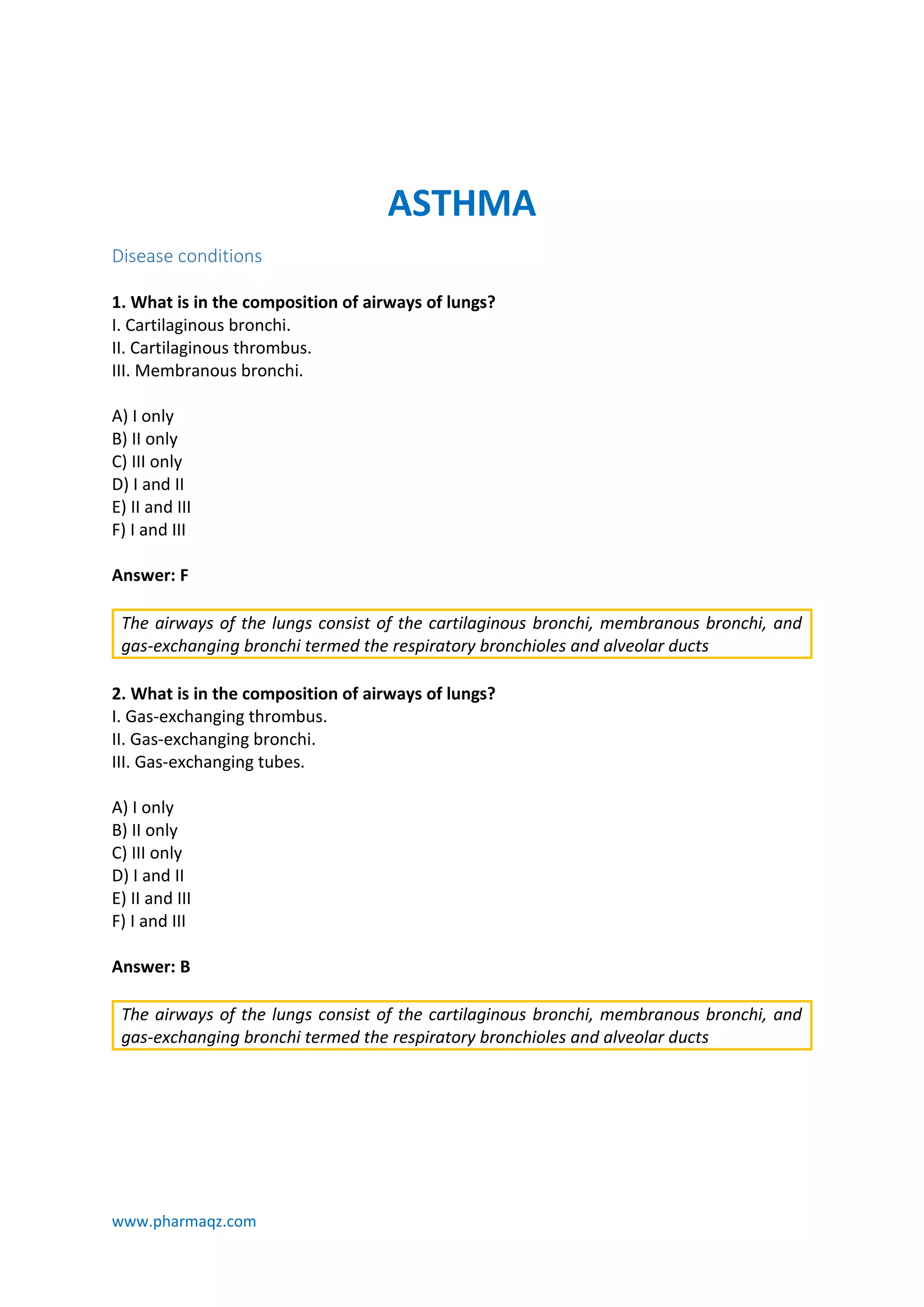 Asthma free copy 100 mcqs | PDF