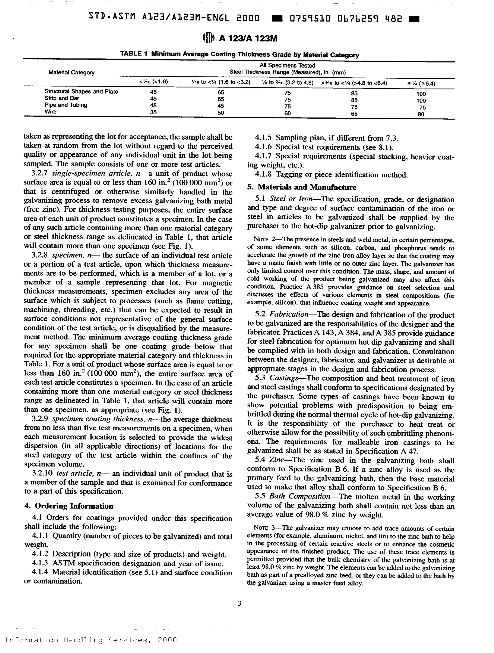 Astm a123-a123 m-00 - revestimientos de acero | PDF