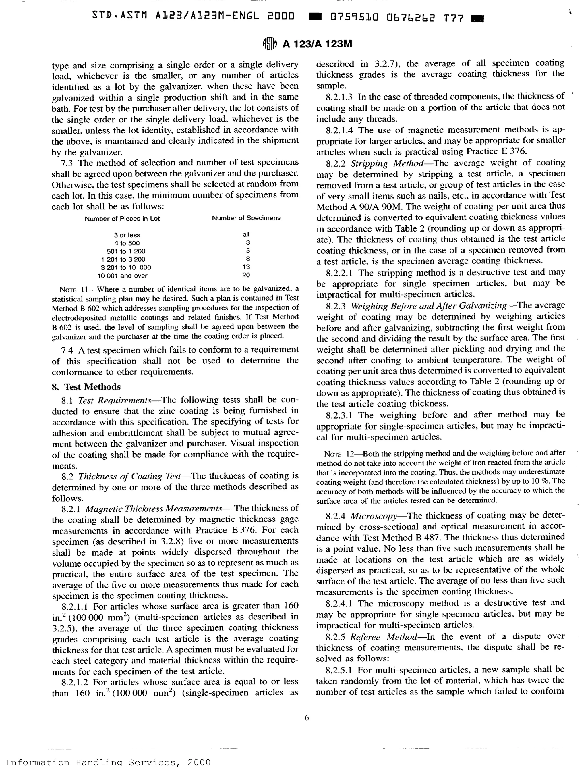 Astm a123-a123 m-00 - revestimientos de acero | PDF