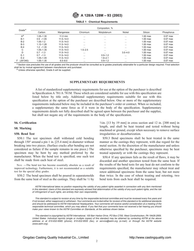 Astm a128a-128m-93-reapproved-2003 | PDF