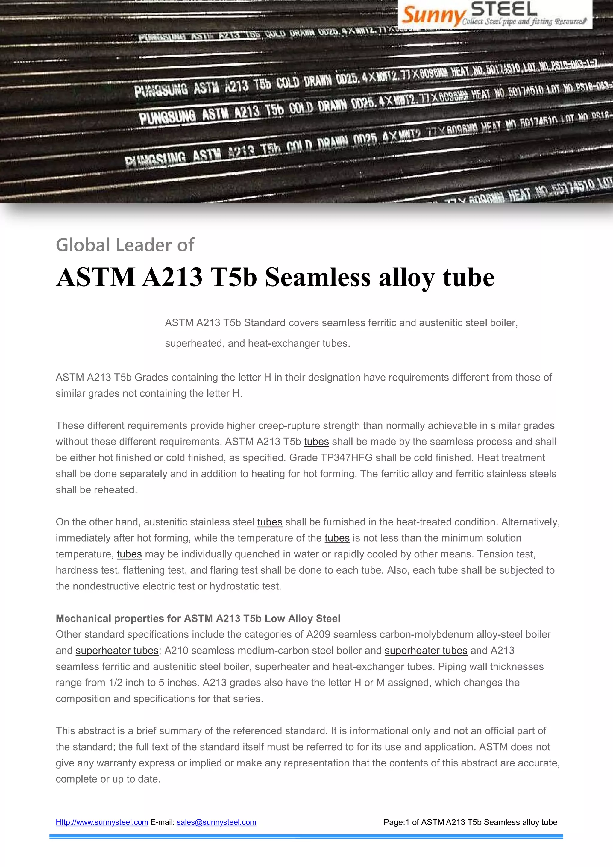 Astm a213-t5b-asme-sa213-t5b-specification | PDF