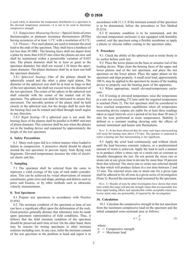 Astm d2938 unconfined compressive strength