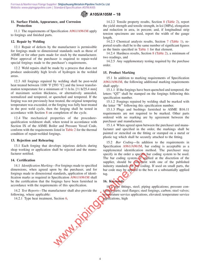 ASTM A105 material standard
