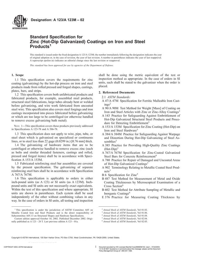 ASTM A123.pdf | Business | Business and Finance