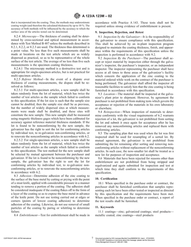 ASTM A123.pdf | Business | Business and Finance