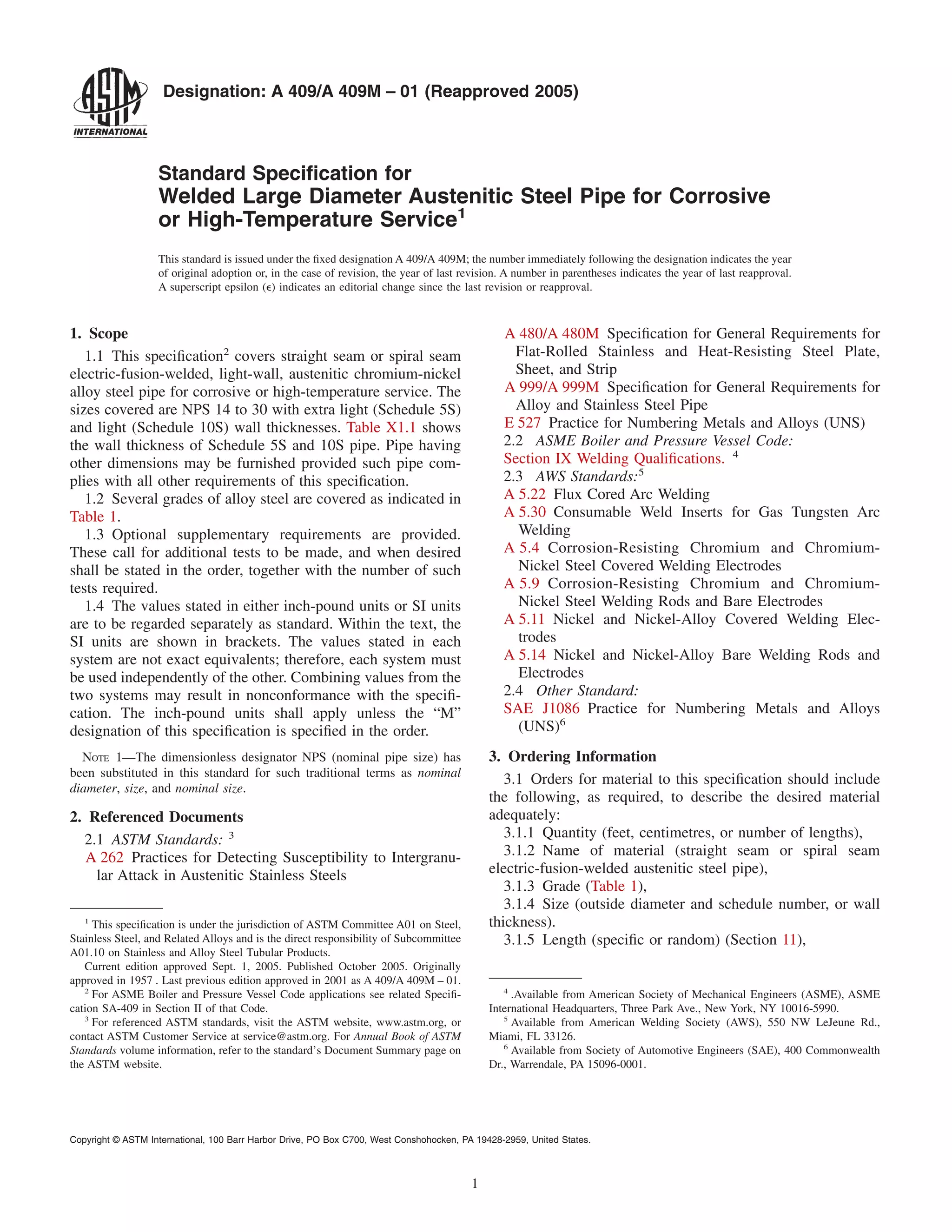 Astm a409 a409-m-01(r05) | PDF