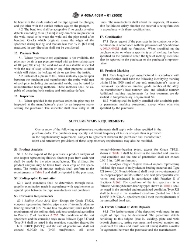 Astm a409 a409-m-01(r05) | PDF | Chemistry | Science