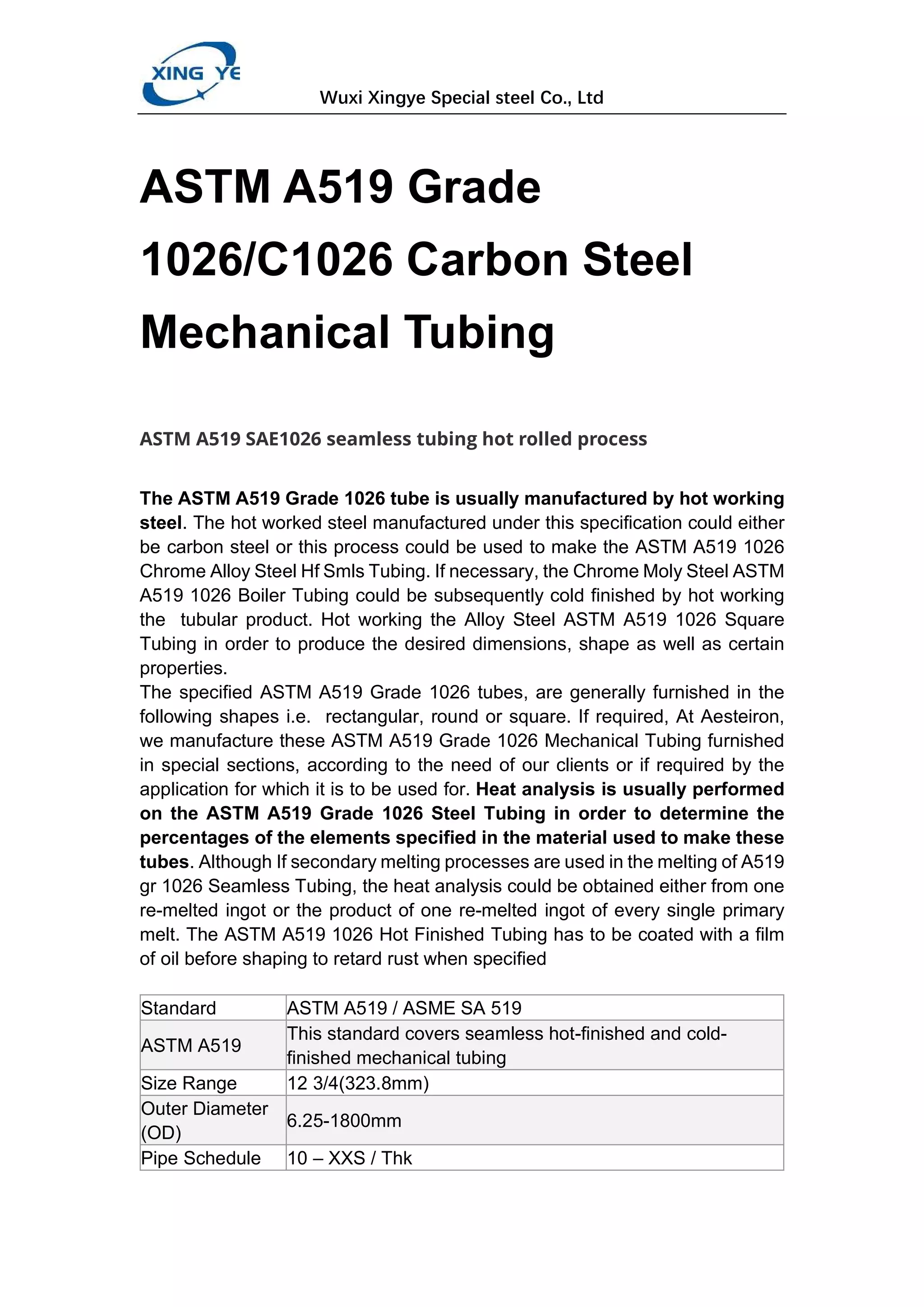 Astm a519 grade 1026 c1026 carbon steel mechanical tubing | PDF