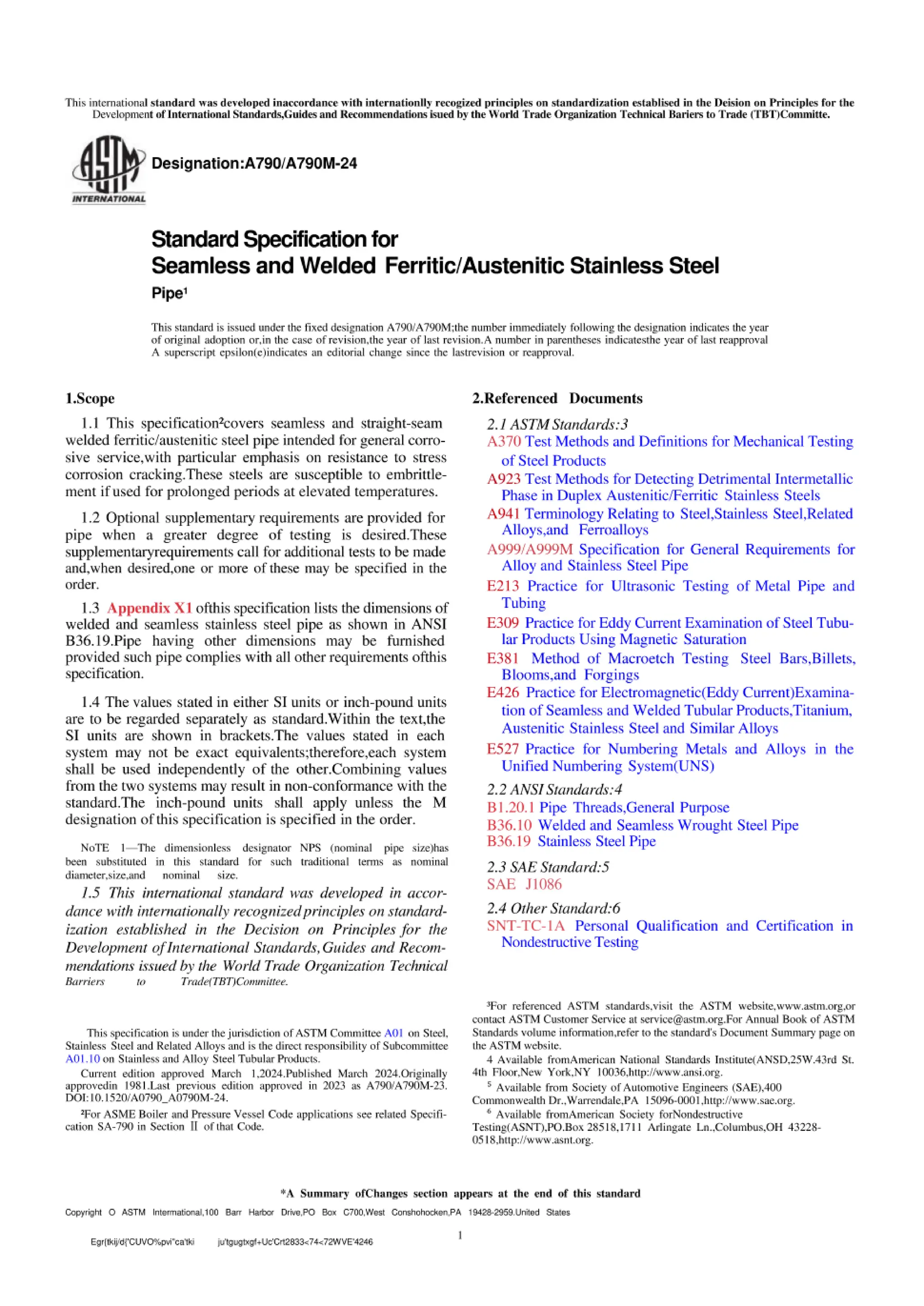 ASTM A790-A790M-24 Standard Specification for Seamless and Welded ...