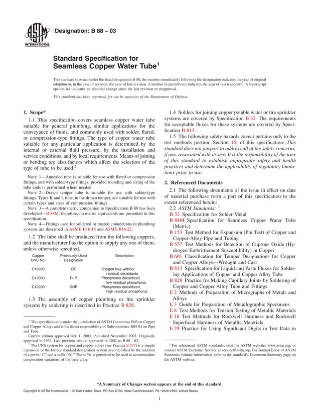Astm b 88-03 | PDF