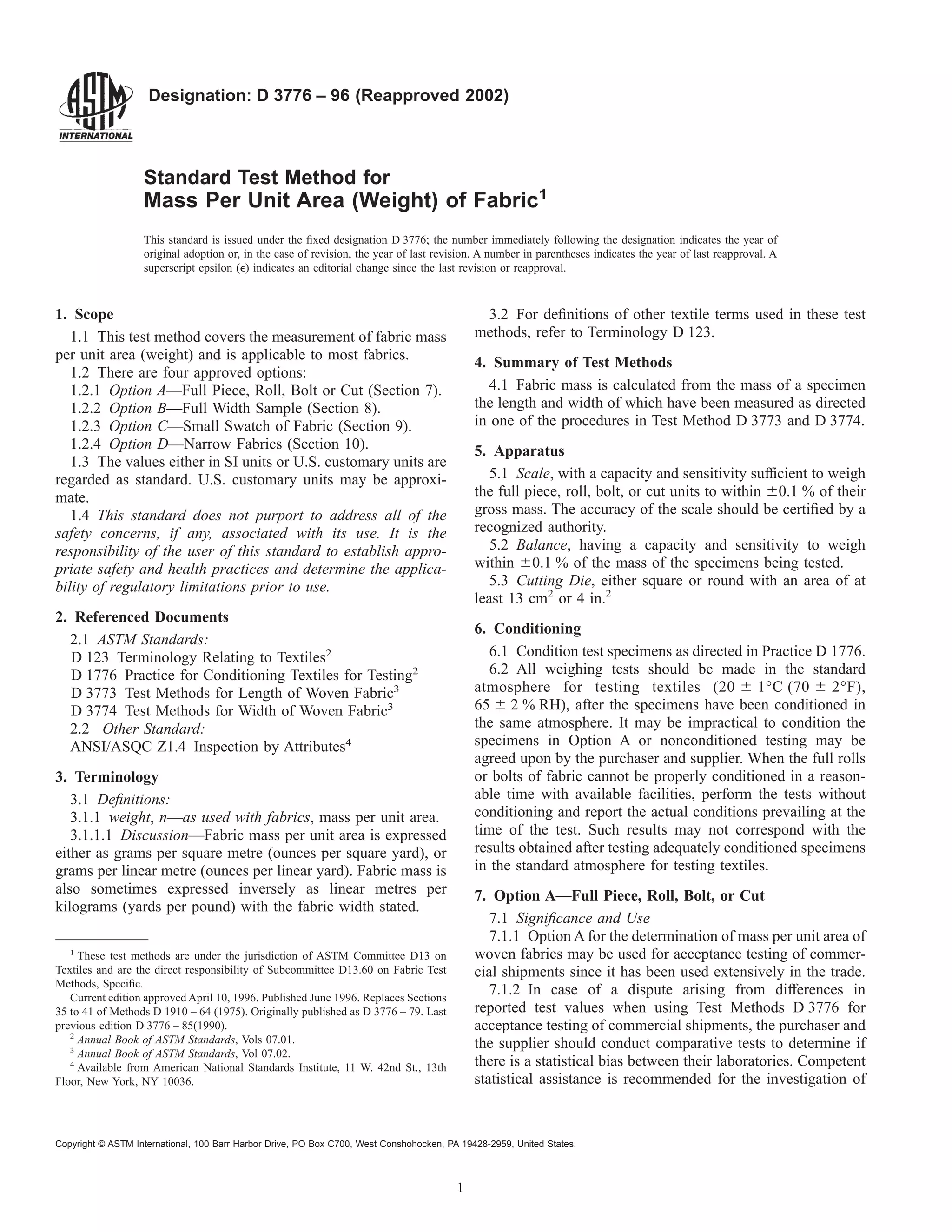 Astm d3776 peso por unidad de area | PDF