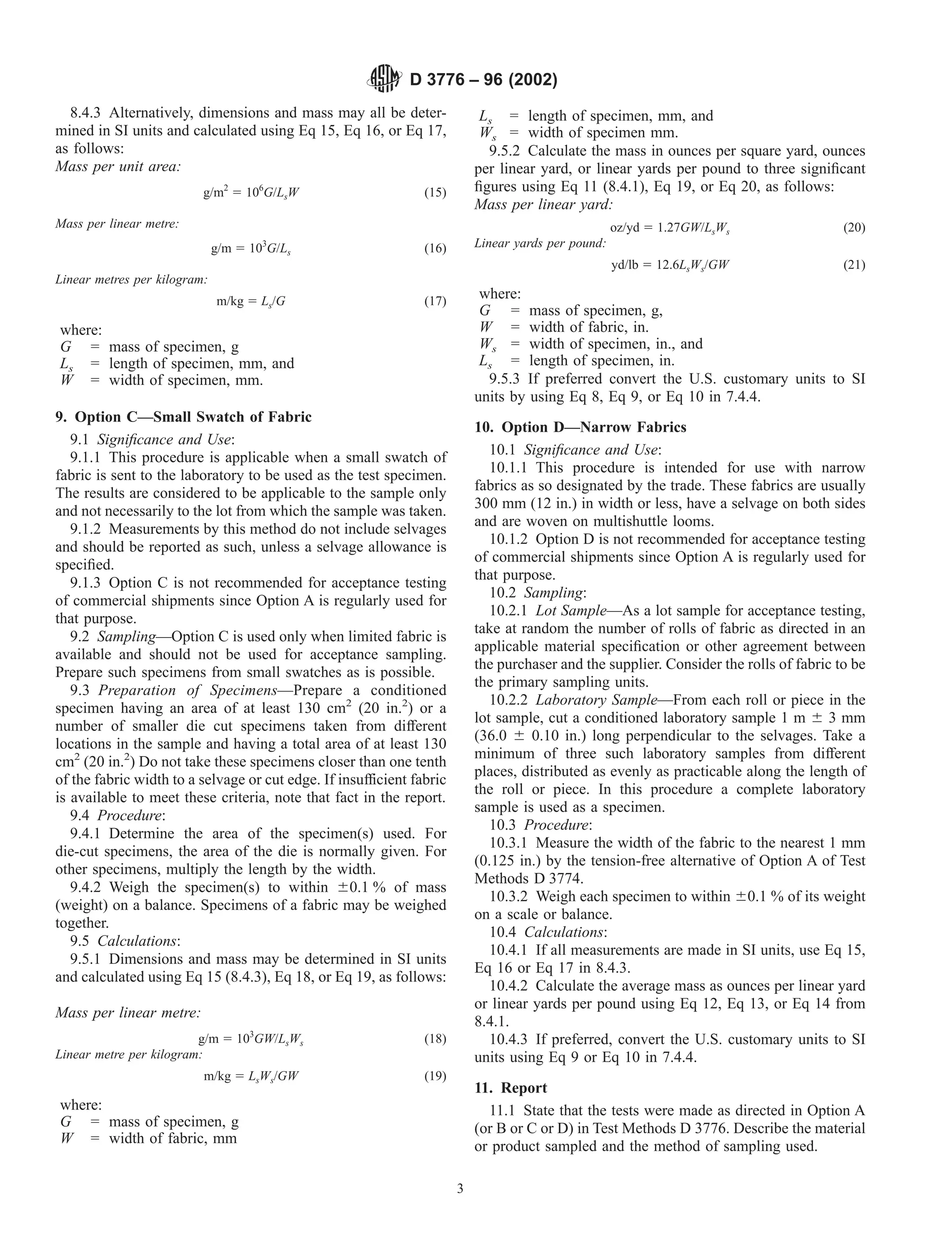 Astm d3776 peso por unidad de area | PDF