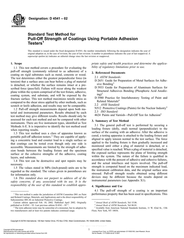 Astm d4541 standard pull off test for coatings | PDF | Physics | Science