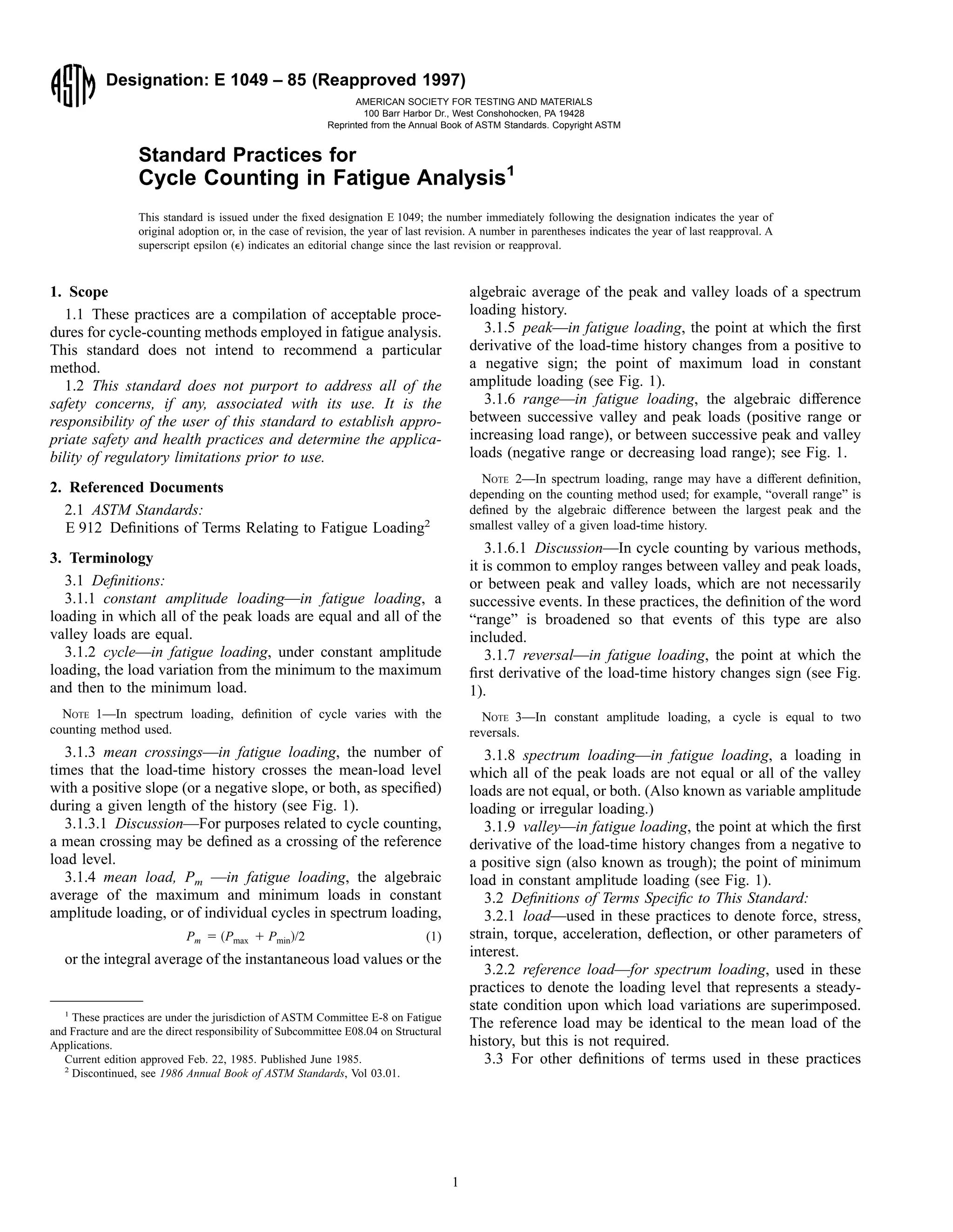 Astm e 1049 85 standard practice for cycle counting in fatigue analysis ...