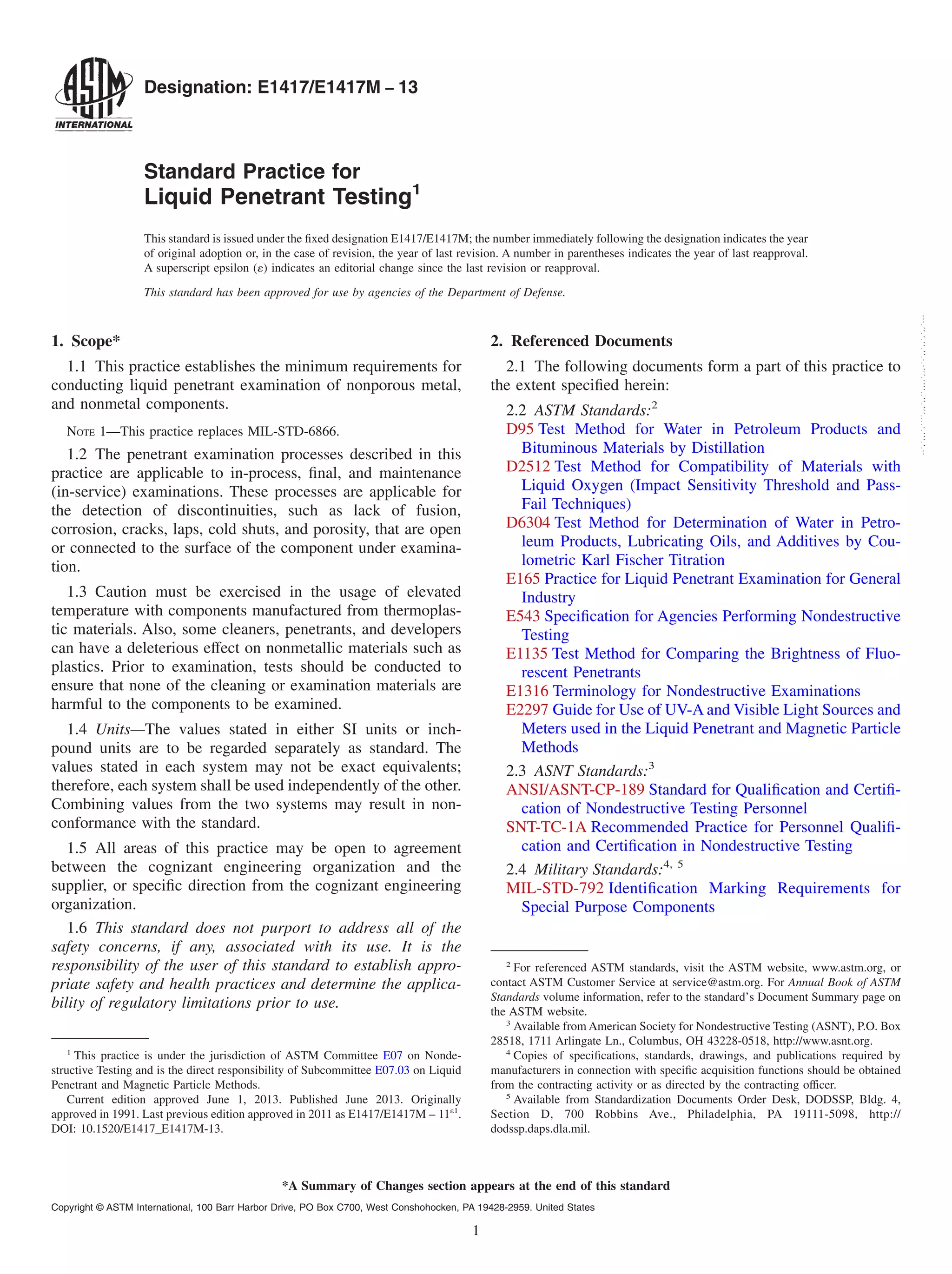 Astm E 1417 2016 Standard Practice For Liquid Penetrant Testing