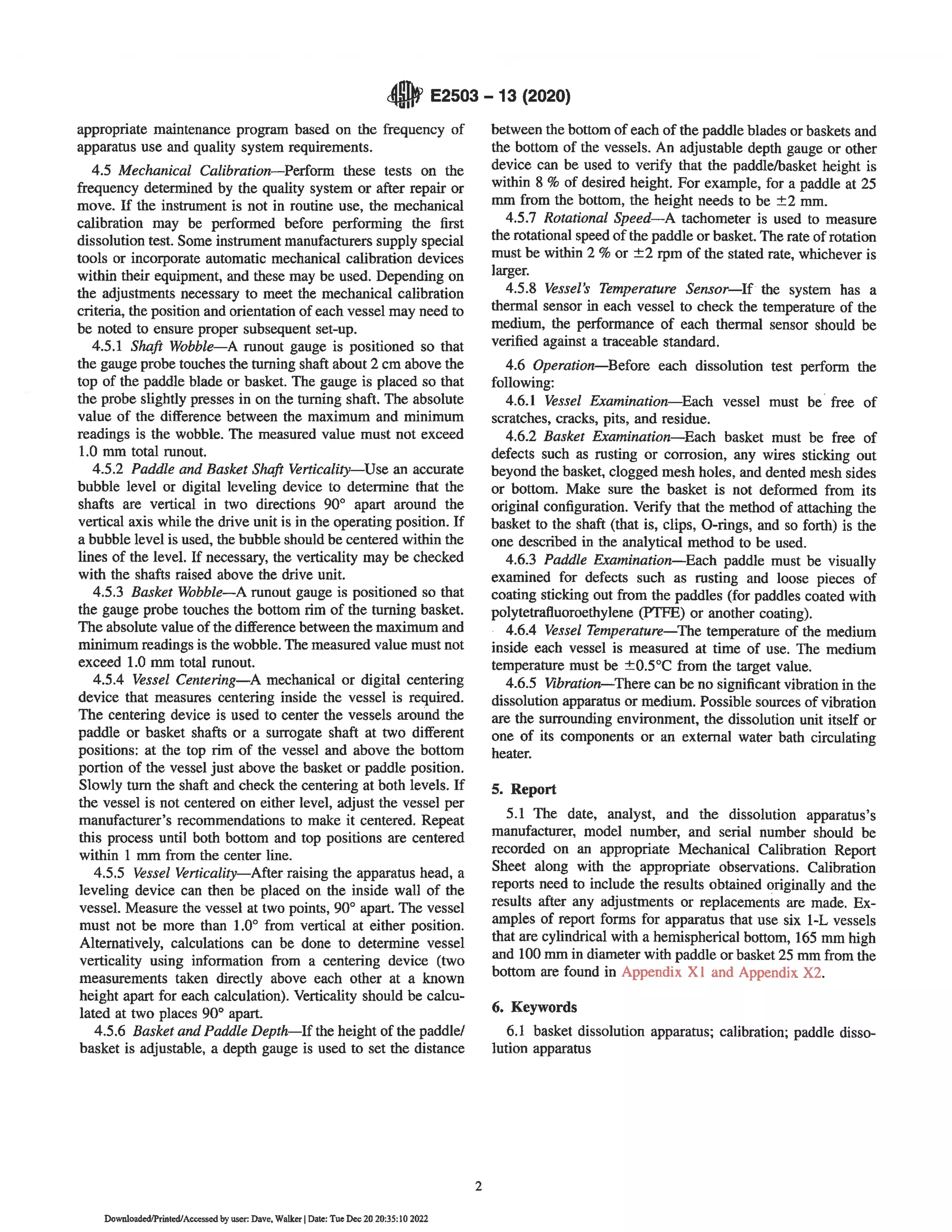 ASTM E2503 -13 (2022) standard practice for Qualification of basket and paddle dissolution ...