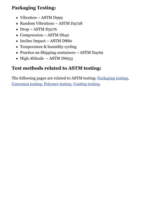 ASTM testing and other material testing services available at Micom | PDF