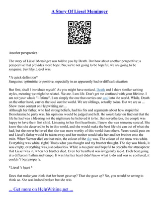 A Story Of Liesel Meminger | PDF