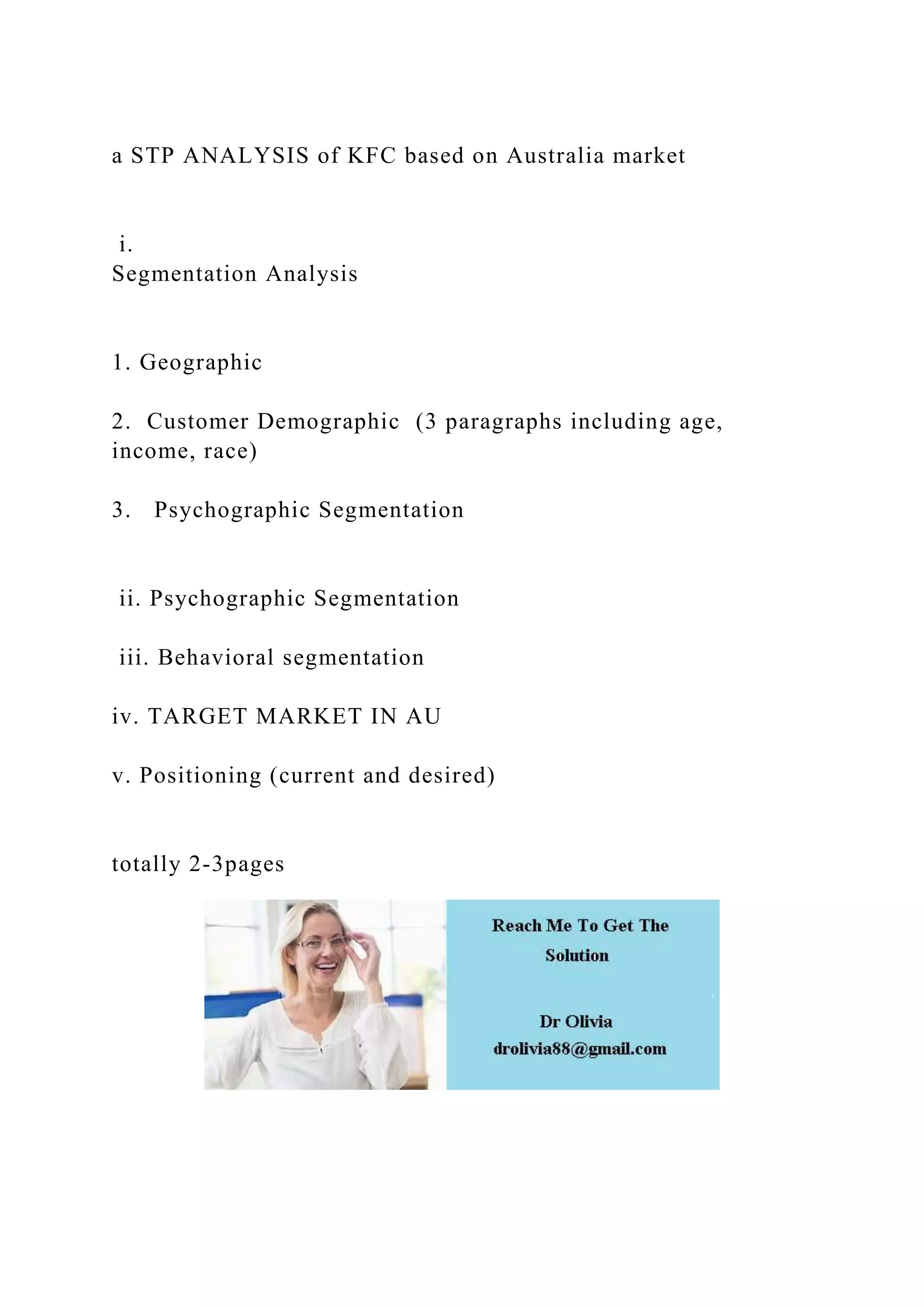 a STP ANALYSIS of KFC based on Australia market i. Segmentat.docx